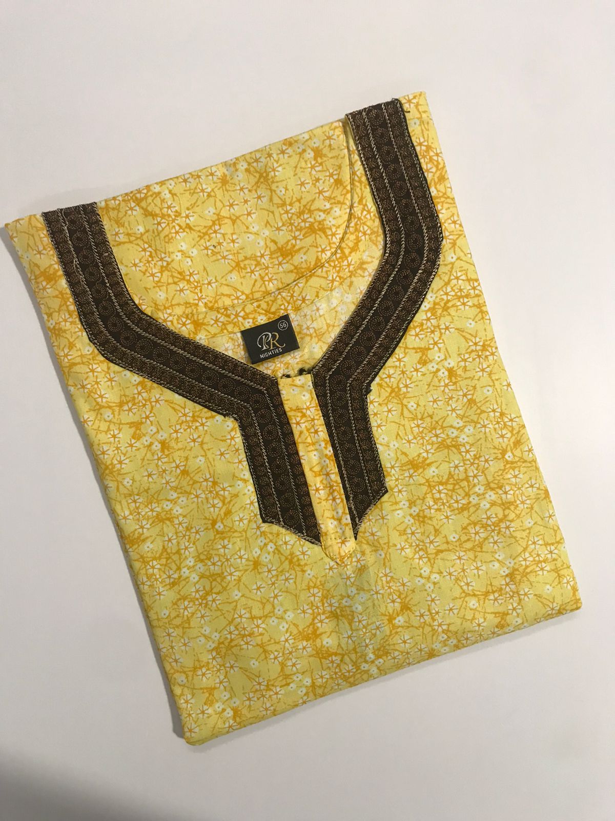 Neck Embroidery Cotton Churidar Cut Nighty - PR Nighties