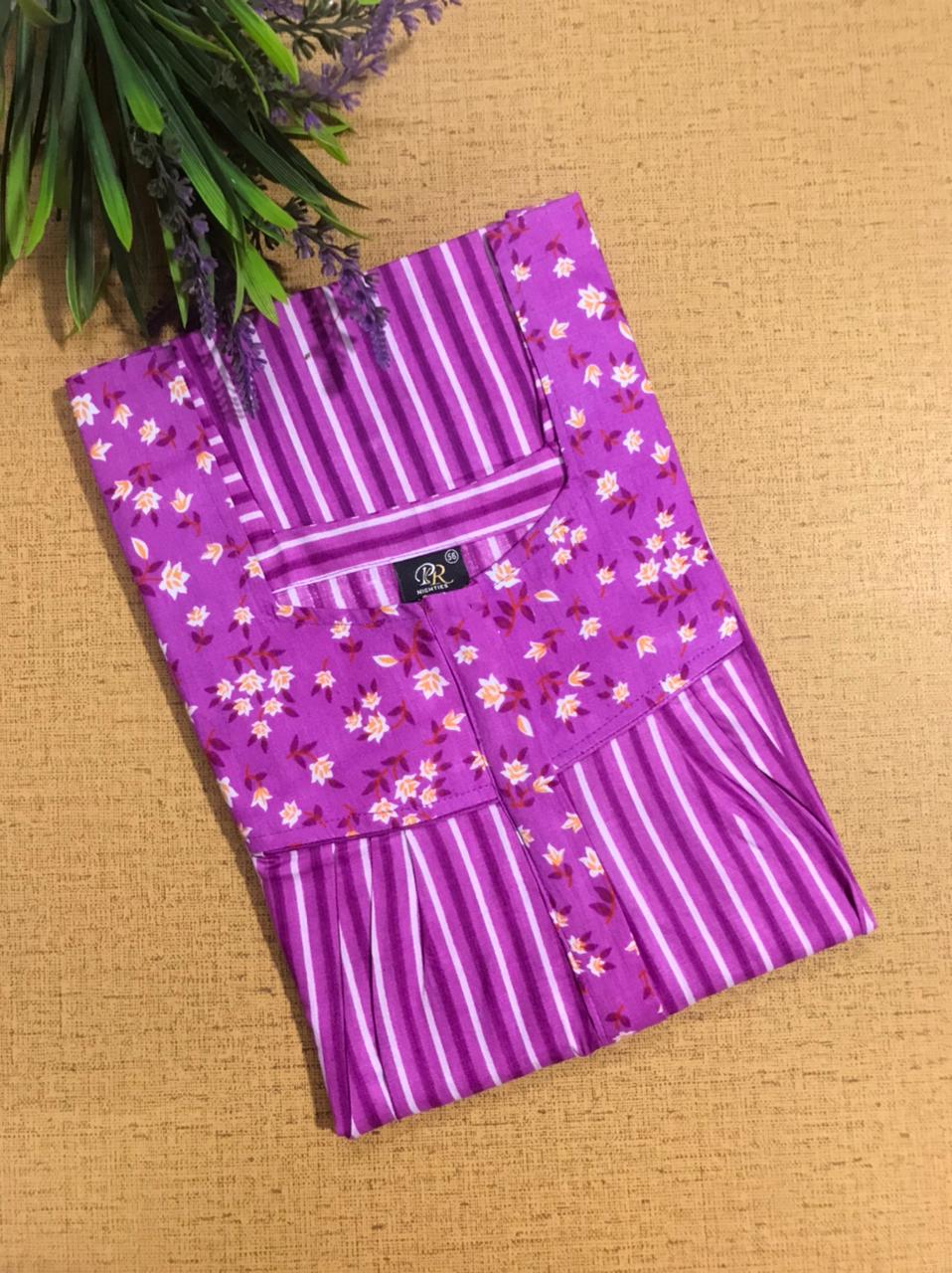 Mix N Match Square Neck Pleated Cotton Nighty - PR Nighties