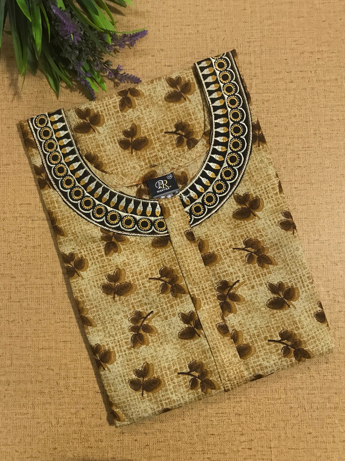Neck Embroidery Cotton Churidar Cut Nighty - PR Nighties