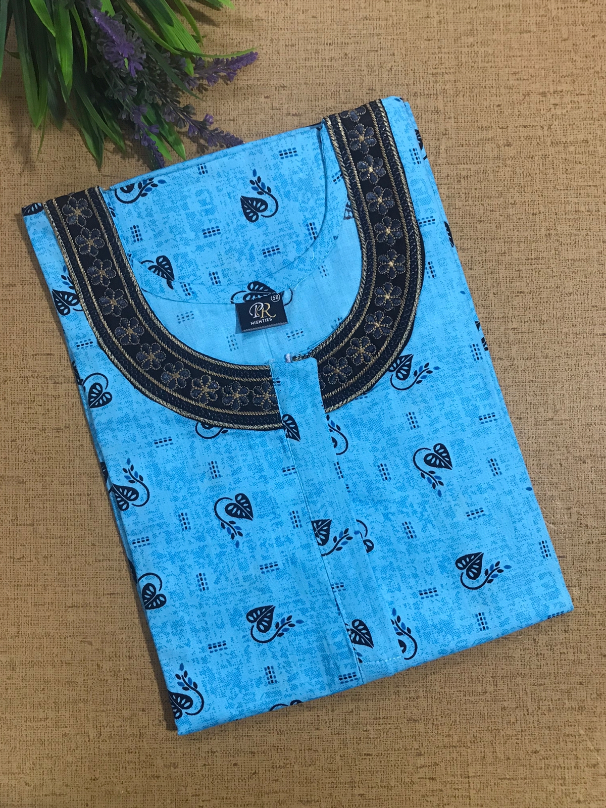 Neck Embroidery Cotton Churidar Cut Nighty - PR Nighties