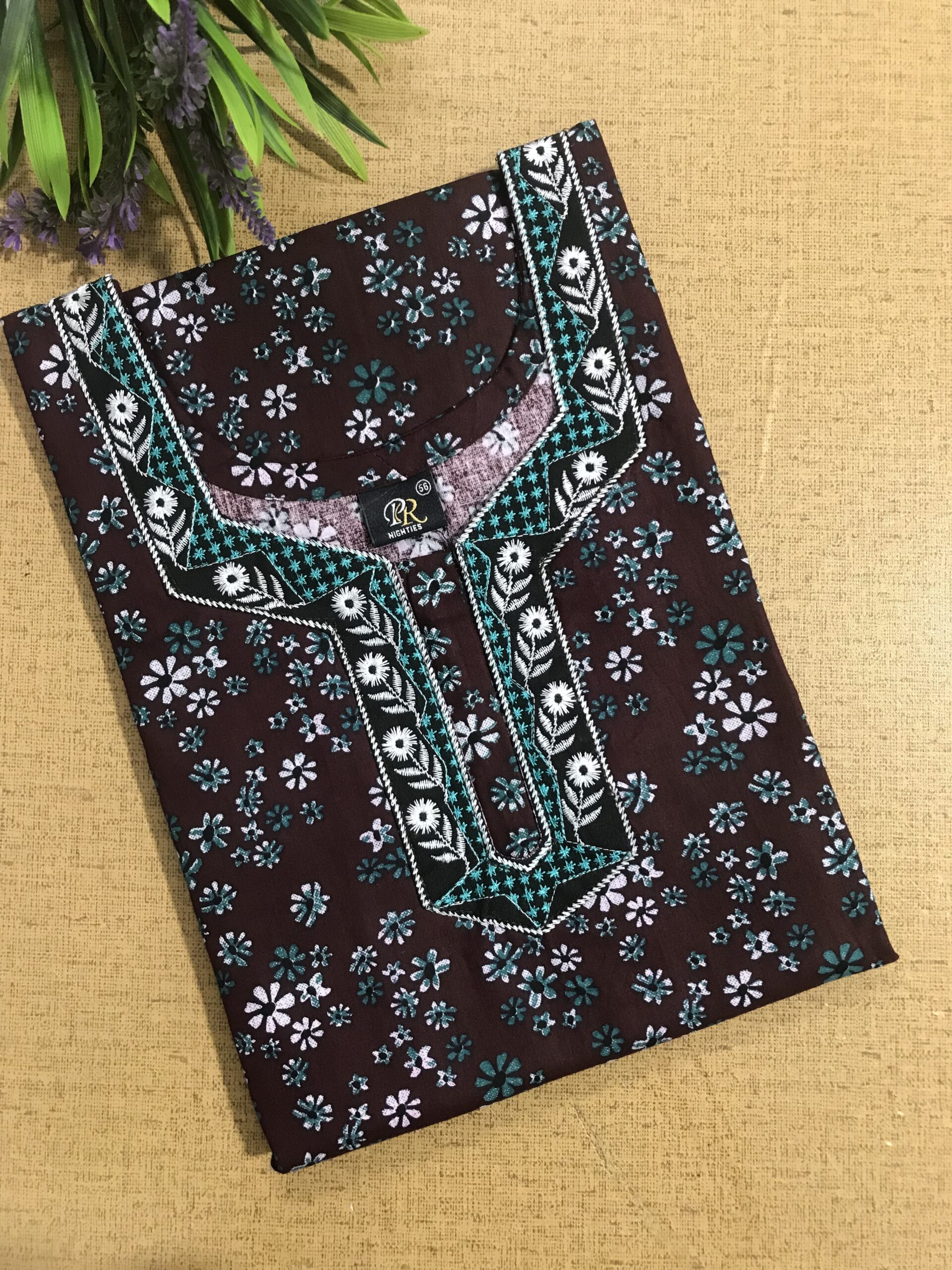 Neck Embroidery Cotton Churidar Cut Nighty - PR Nighties