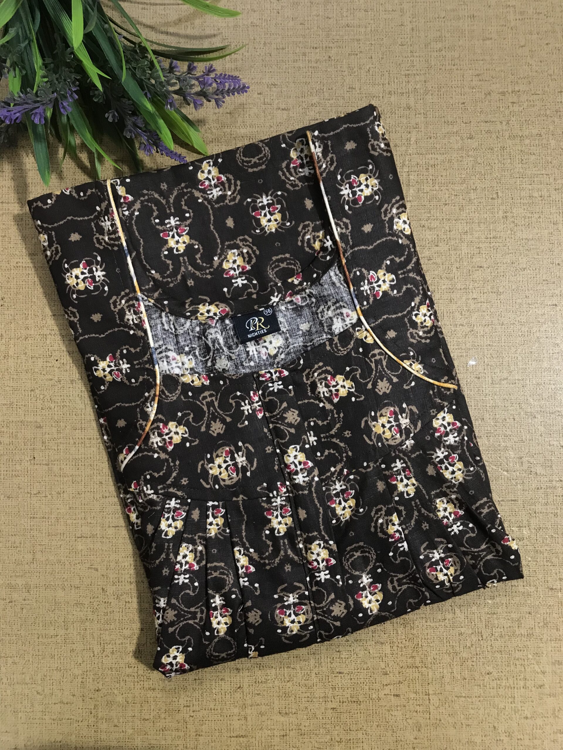 Front Pleated Cotton Nighty With Zip - PR Nighties