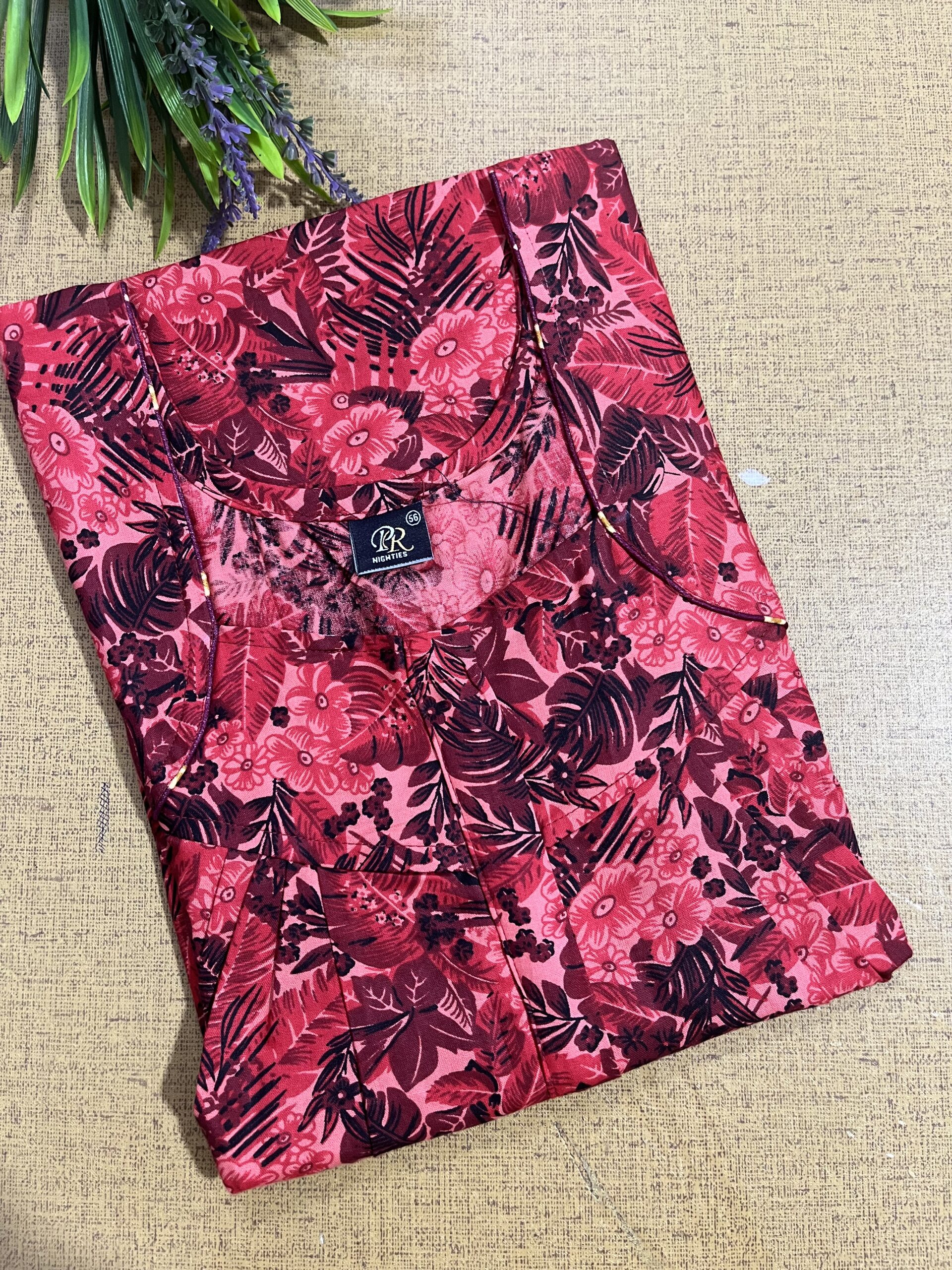 Front Pleated Cotton Nighty With Zip - PR Nighties
