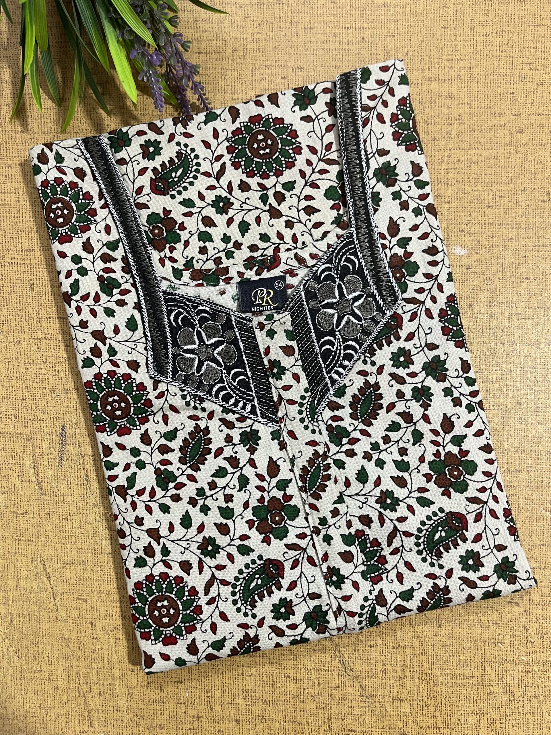 Neck Embroidery Cotton Churidar Cut Nighty - PR Nighties