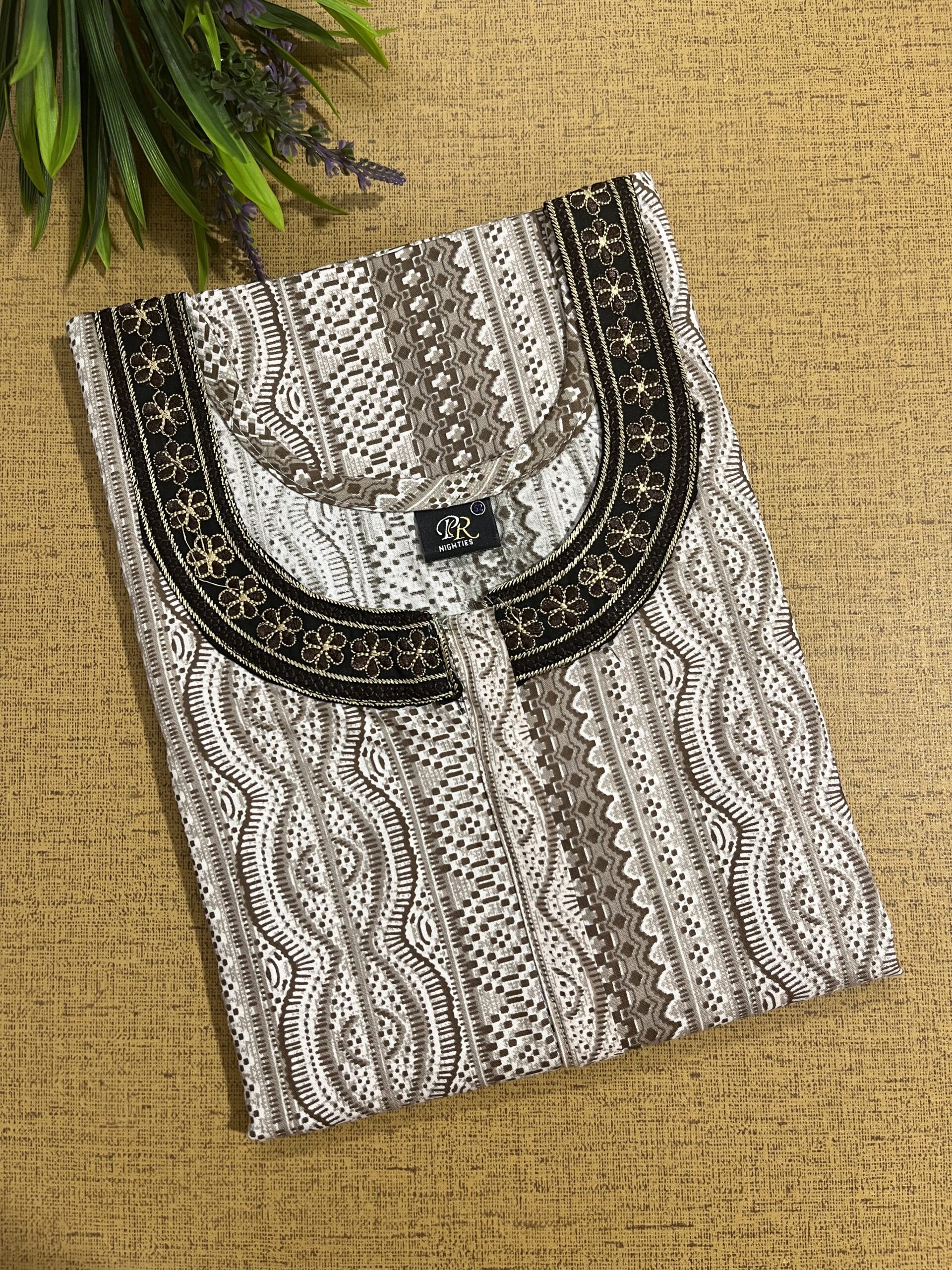 Neck Embroidery Cotton Churidar Cut Nighty - PR Nighties