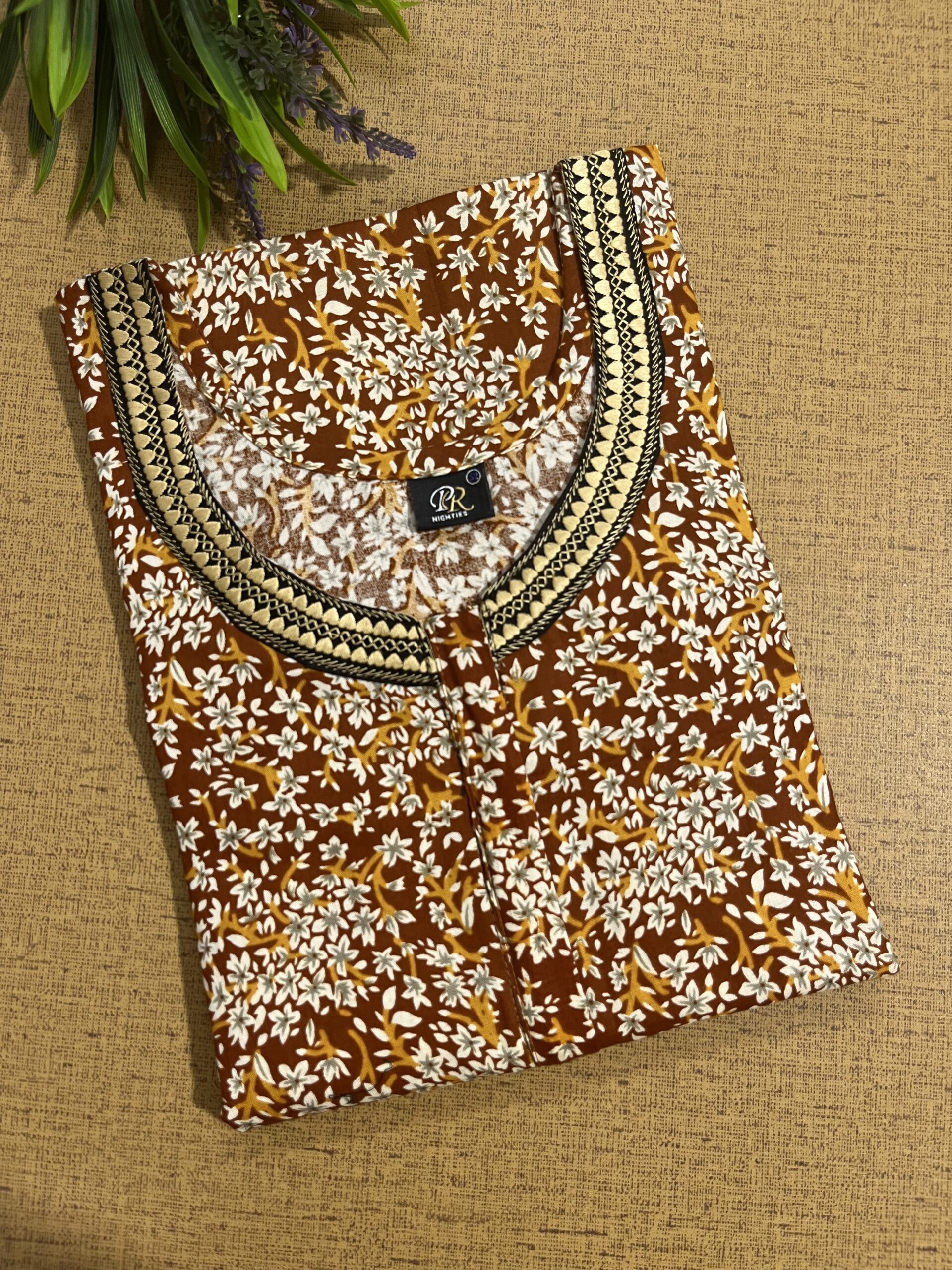Neck Embroidery Cotton Churidar Cut Nighty - PR Nighties