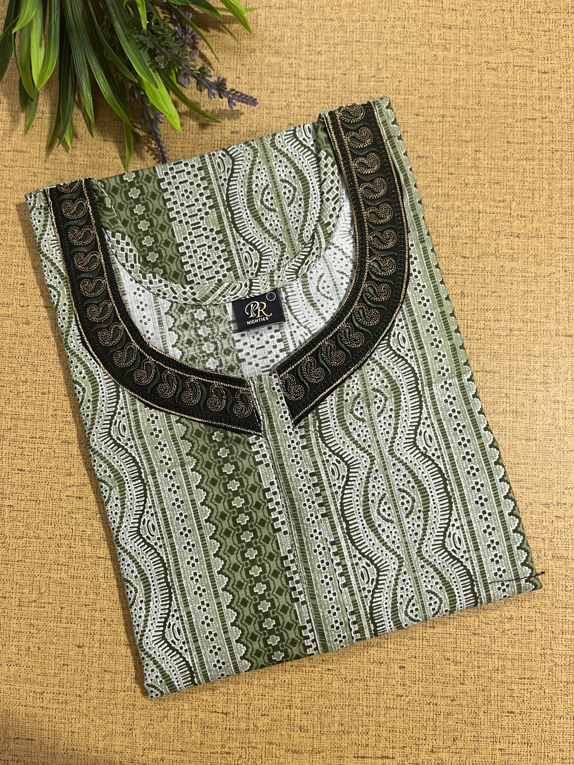 Neck Embroidery Cotton Churidar Cut Nighty - PR Nighties