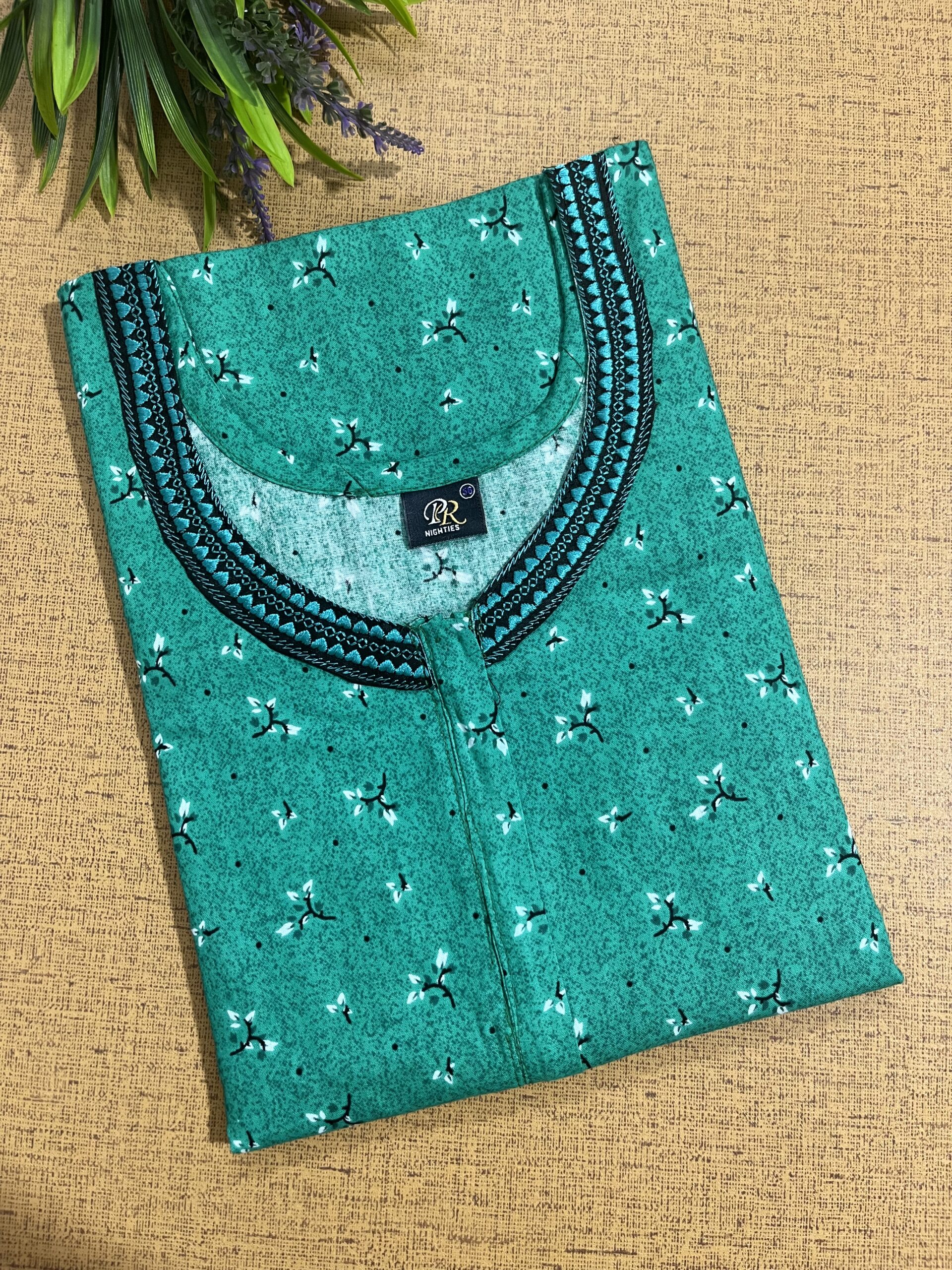 Neck Embroidery Cotton Churidar Cut Nighty - PR Nighties