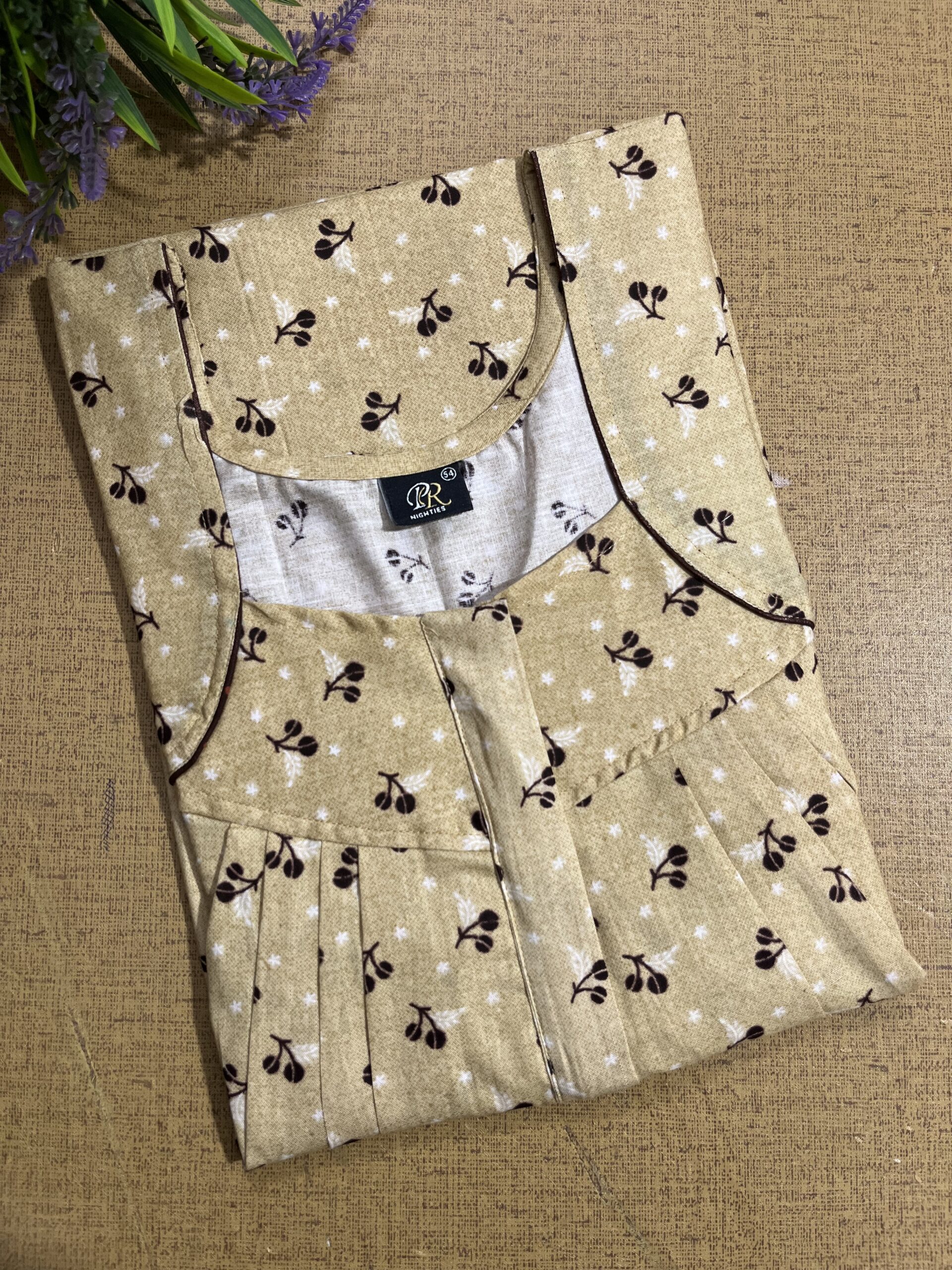 Front Pleated Cotton Nighty With Zip - PR Nighties