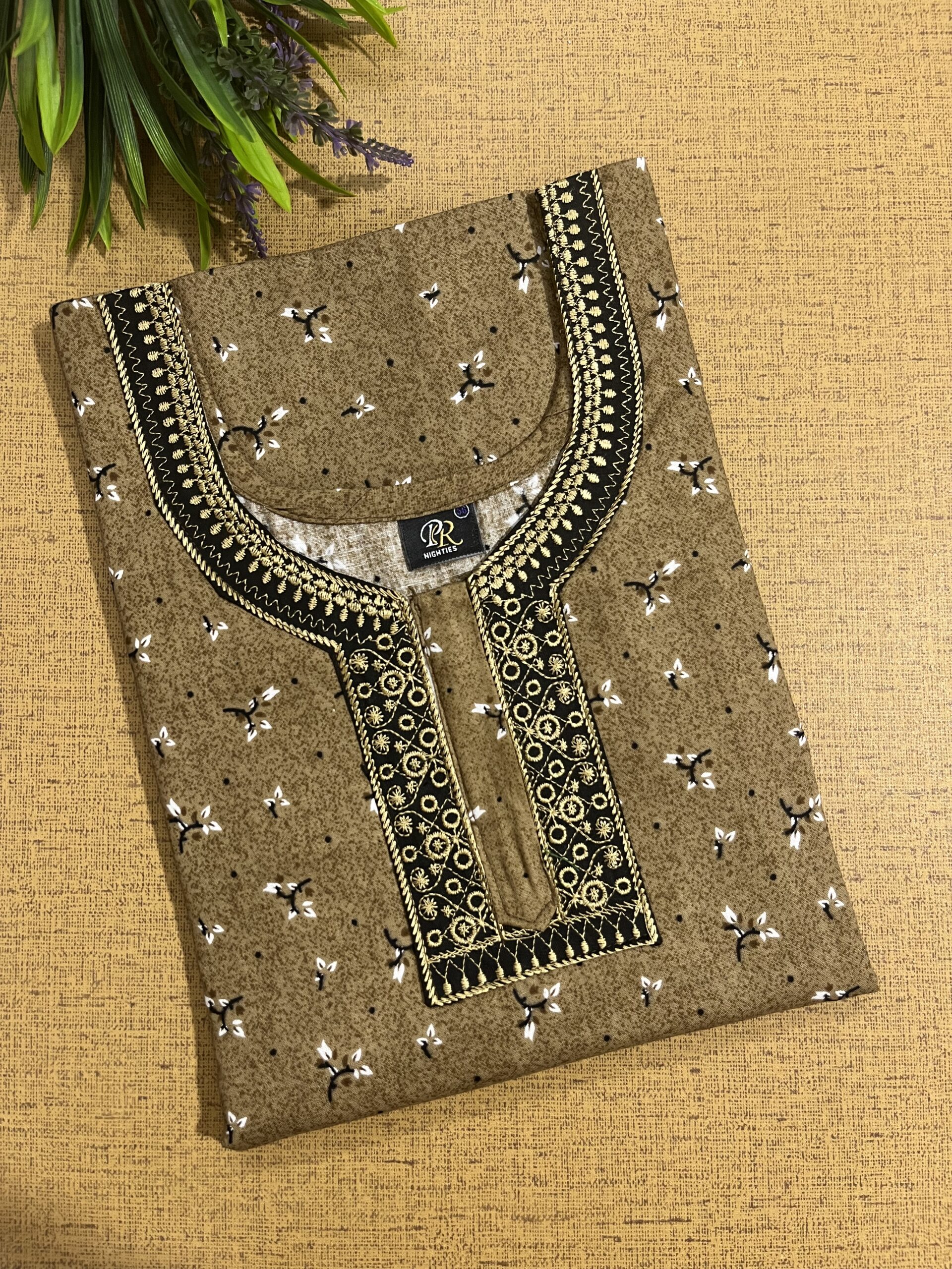 Neck Embroidery Cotton Churidar Cut Nighty - PR Nighties