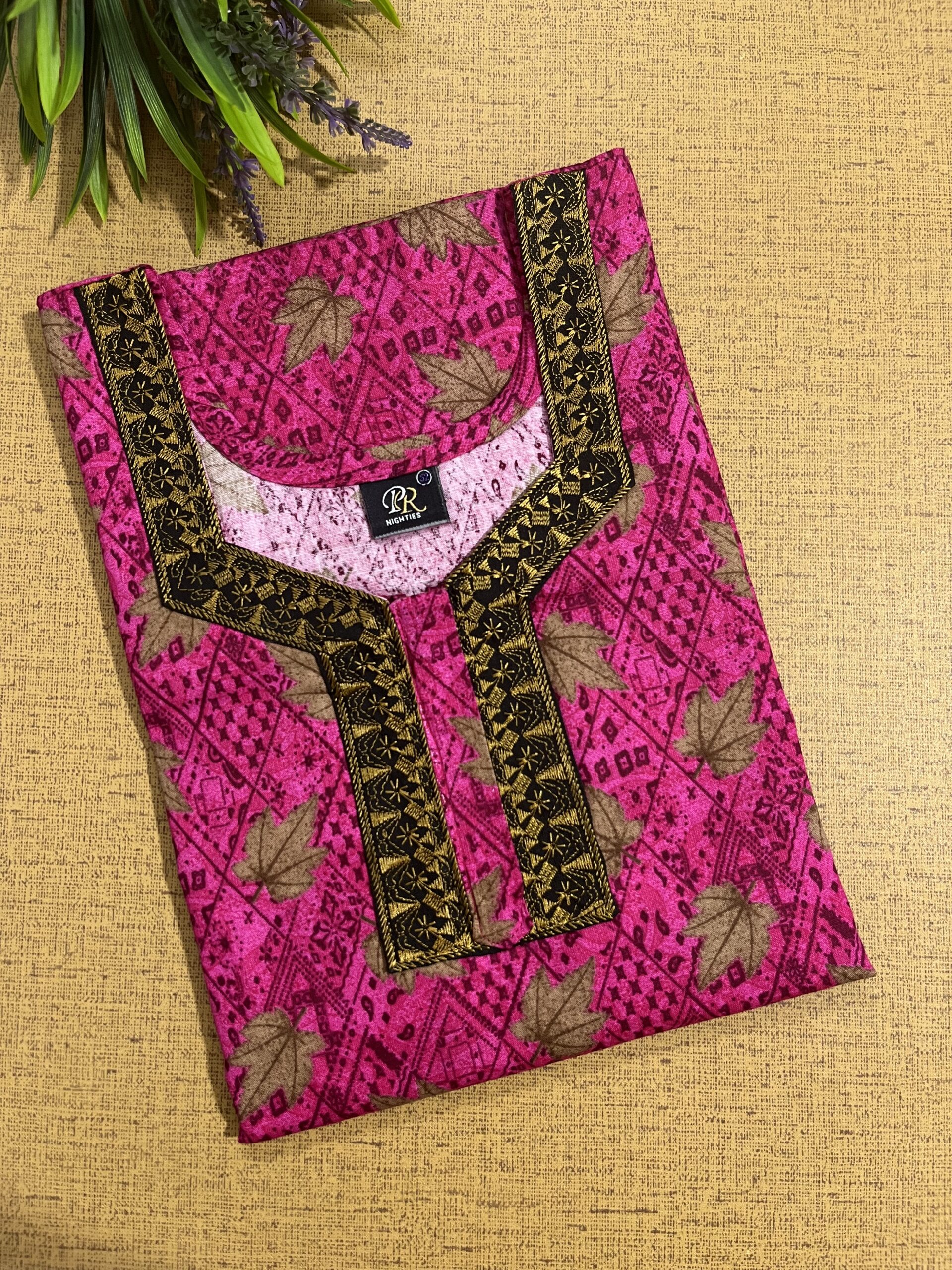 Neck Embroidery Cotton Churidar Cut Nighty - PR Nighties