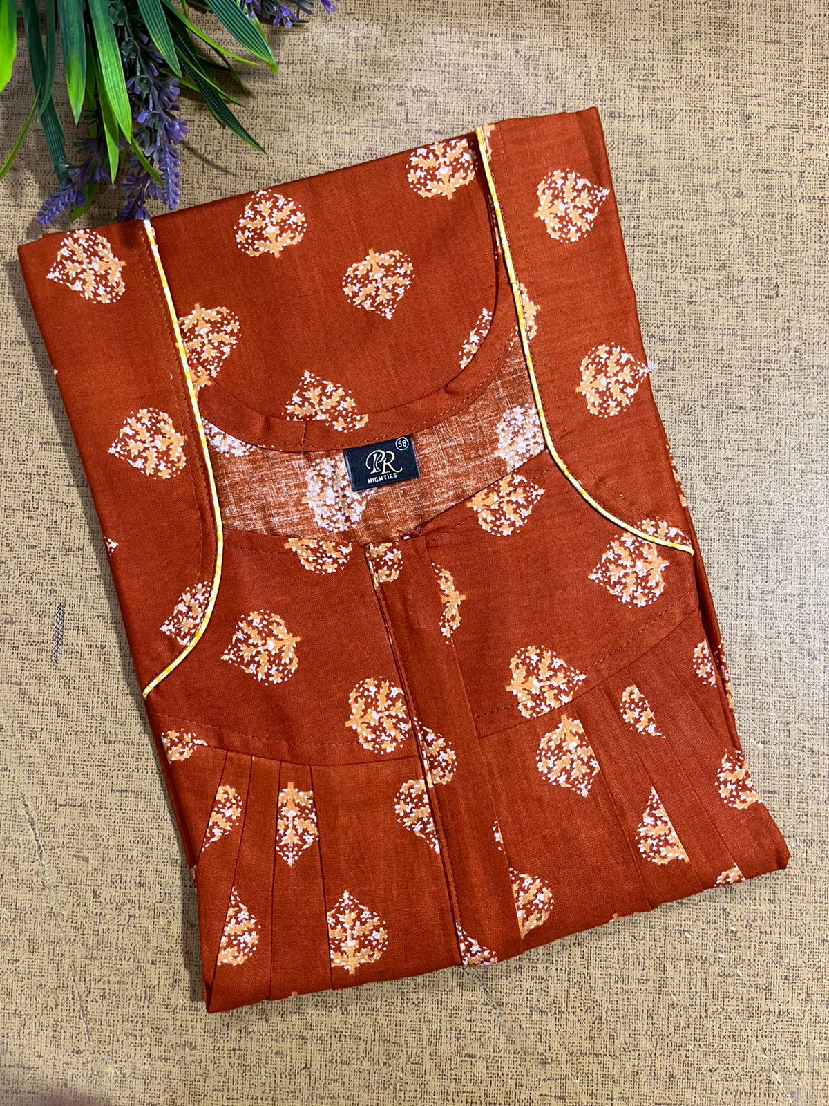 Front Pleated Cotton Nighty With Zip - PR Nighties