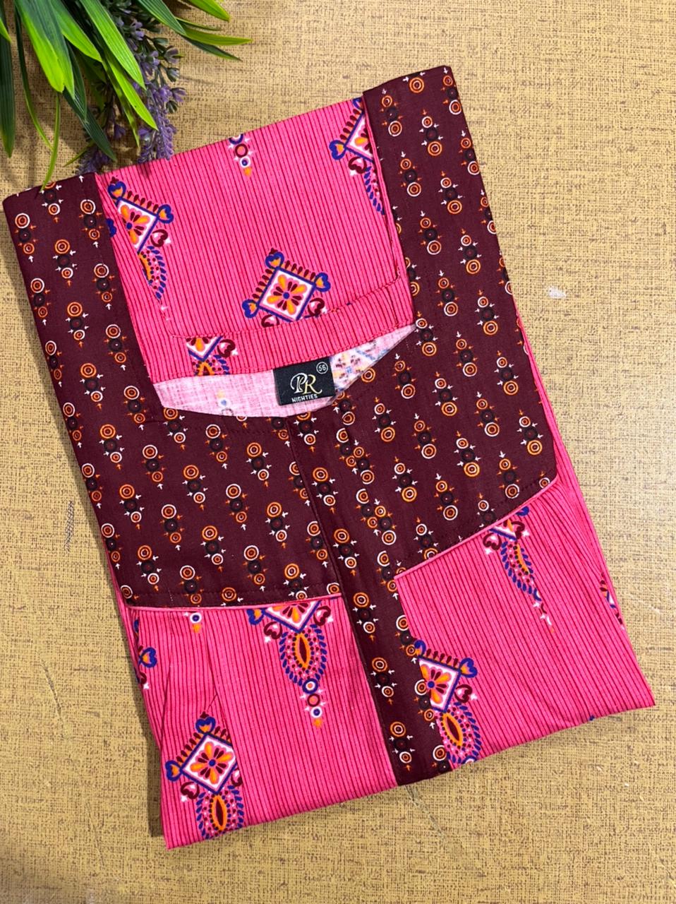 Mix N Match Square Neck Pleated Cotton Nighty - PR Nighties