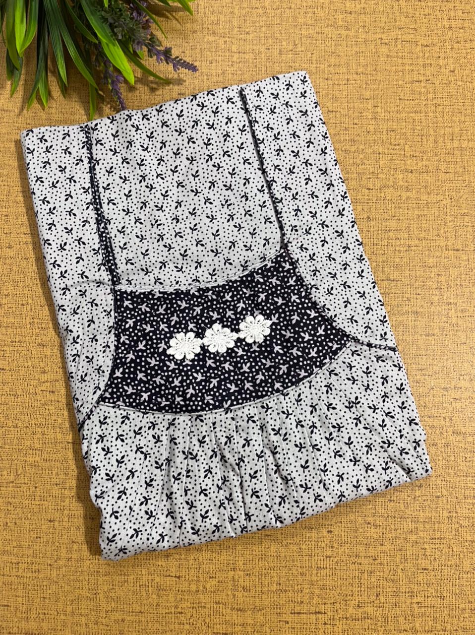 Three Flower Front and Back Pleated Cotton Nighty with Low Neck - PR ...