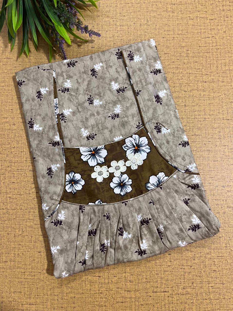 Three Flower Front and Back Pleated Cotton Nighty with Low Neck - PR ...