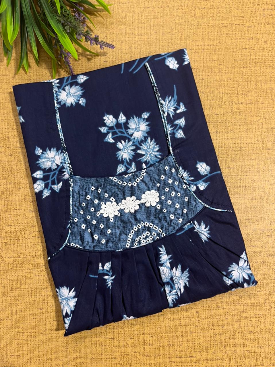 Three Flower Front and Back Pleated Cotton Nighty with Low Neck - PR ...