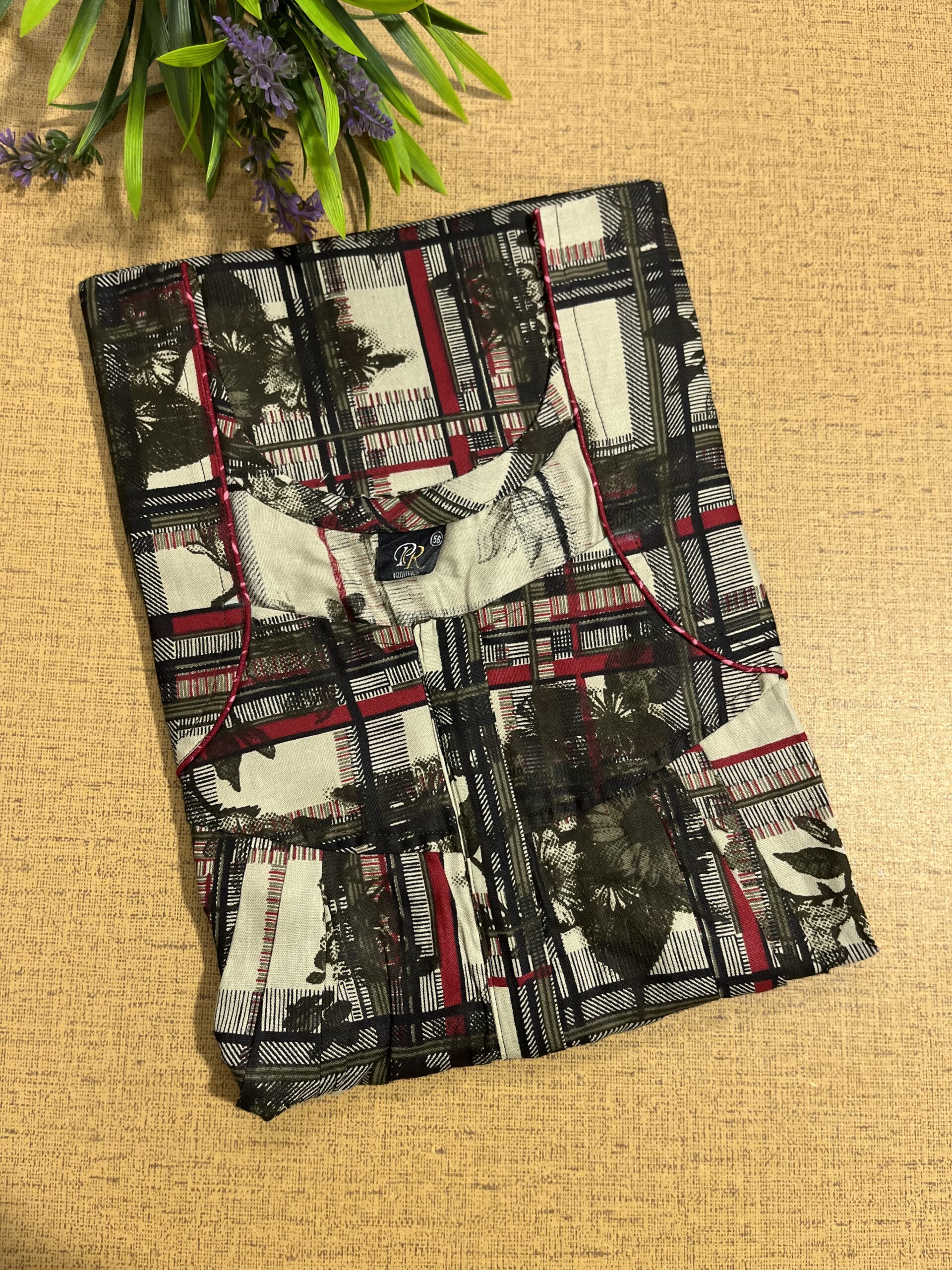 Front Pleated Cotton Nighty With Zip - PR Nighties