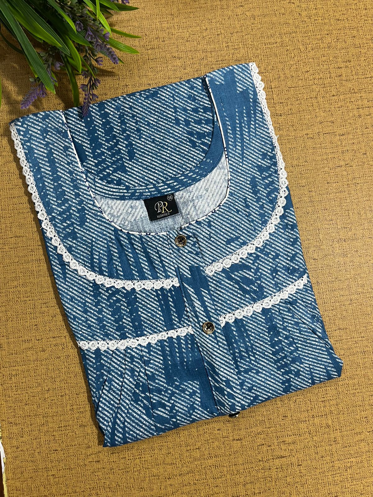 Cotton Pleated Double Lace Nighty With Zip - PR Nighties