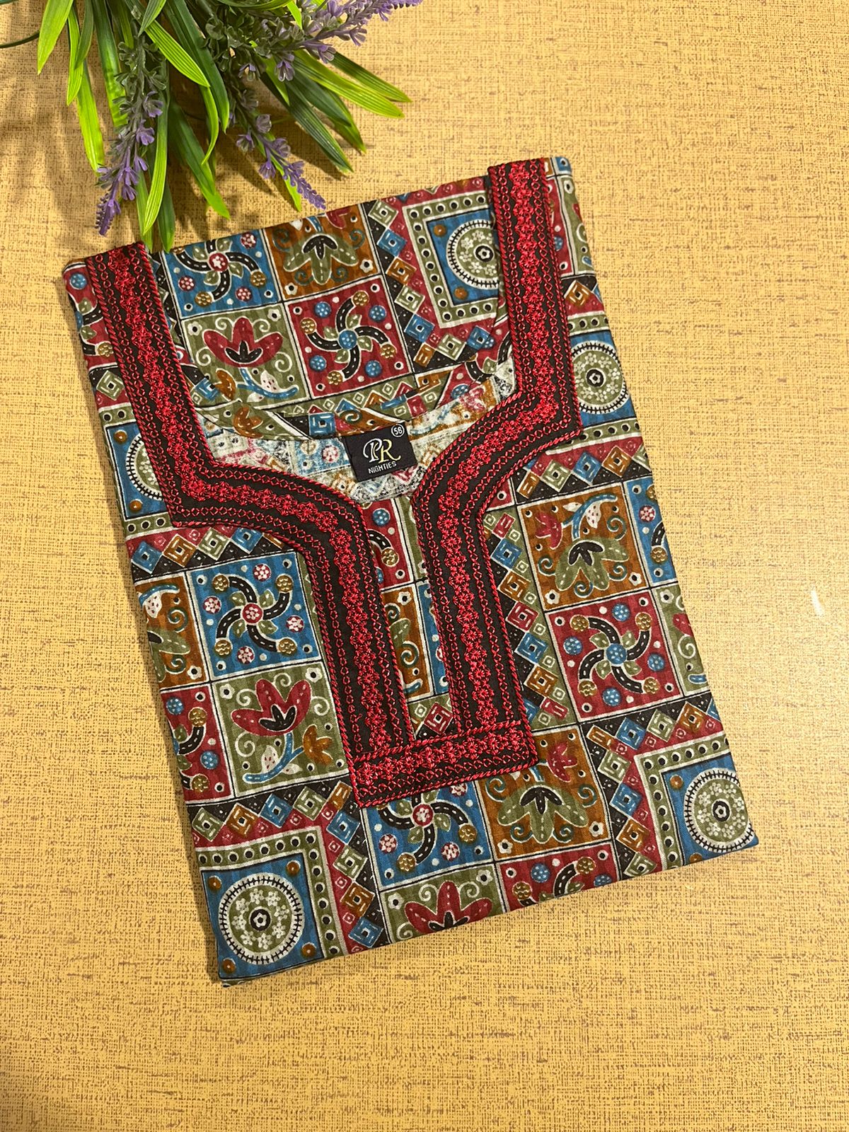 Neck Embroidery Cotton Churidar Cut Nighty - PR Nighties