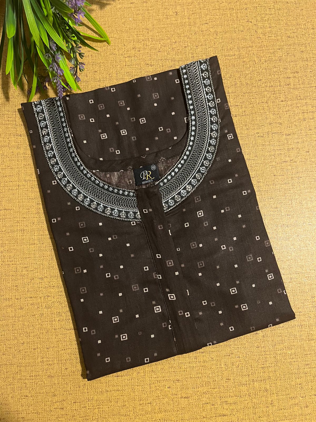 Neck Embroidery Cotton Churidar Cut Nighty - PR Nighties