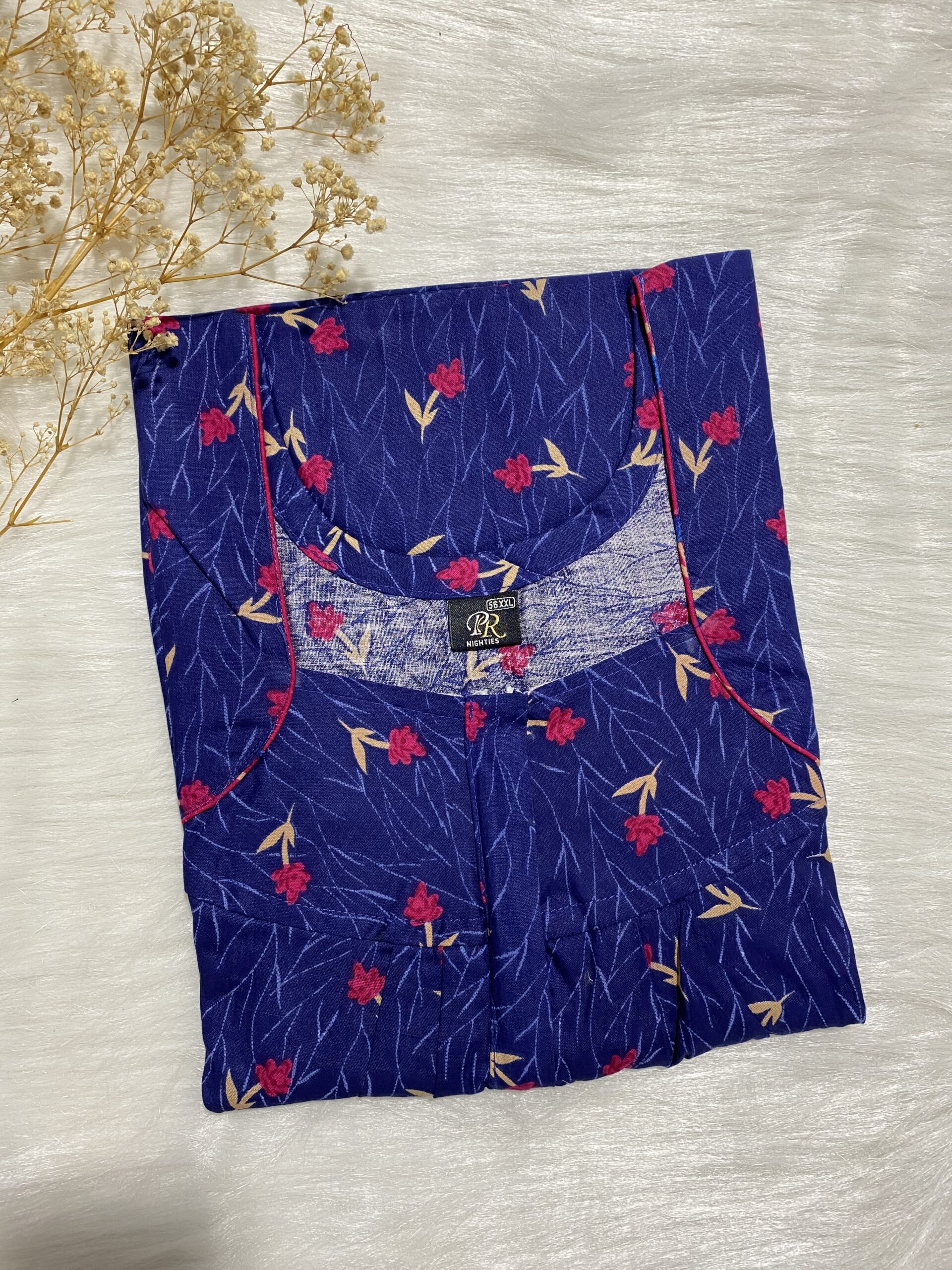 Plus Size Front Pleated Cotton Nighty With Zip - PR Nighties