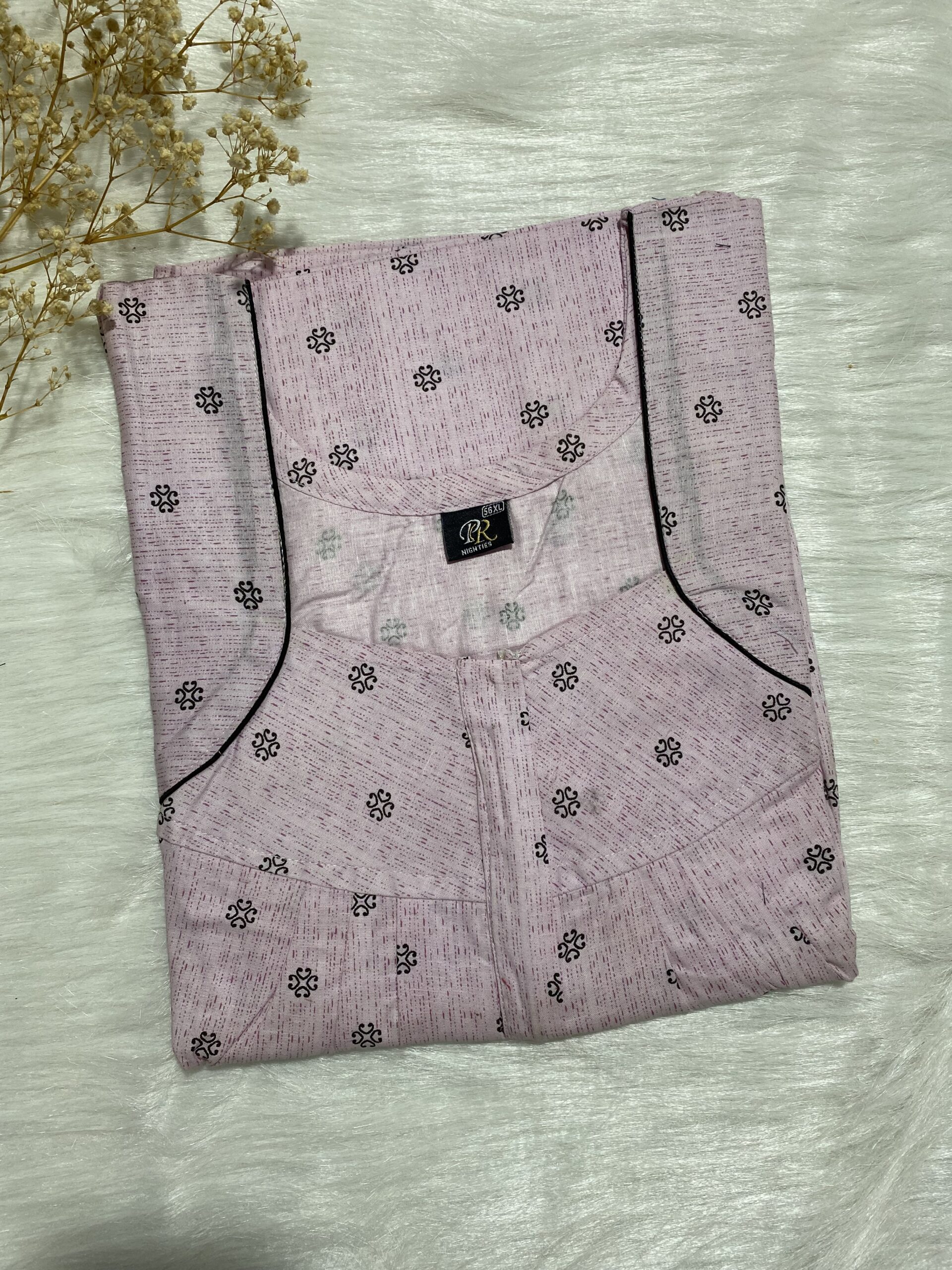 Plus Size Front Pleated Cotton Nighty With Zip - PR Nighties