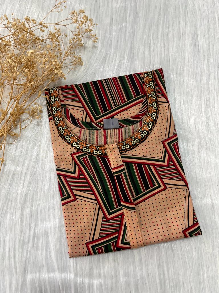 Neck Embroidery Cotton Churidar Cut Nighty - PR Nighties