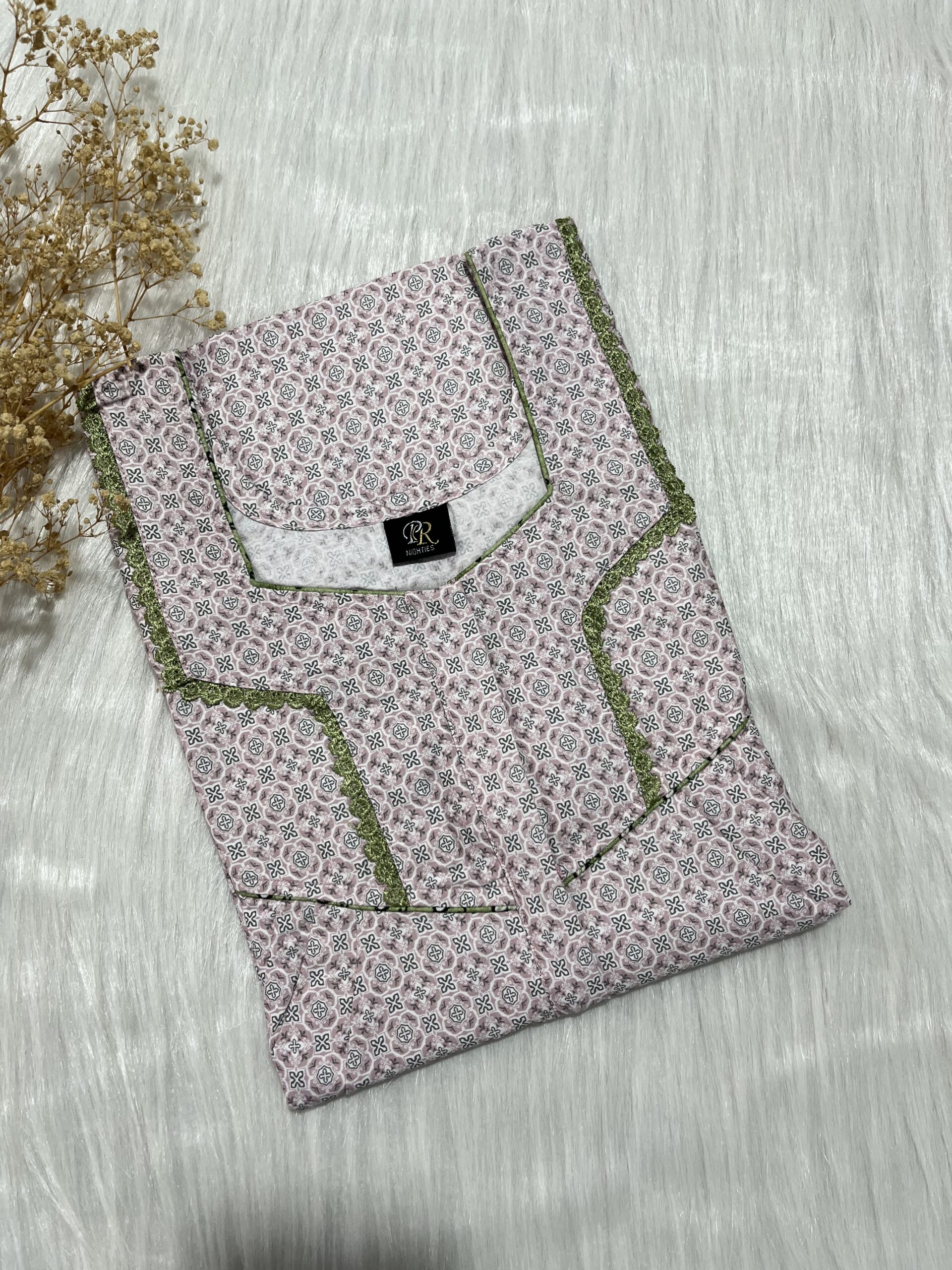 Square Neck Pure Cotton Pleated Nighty With Matching Lace And Centre ...