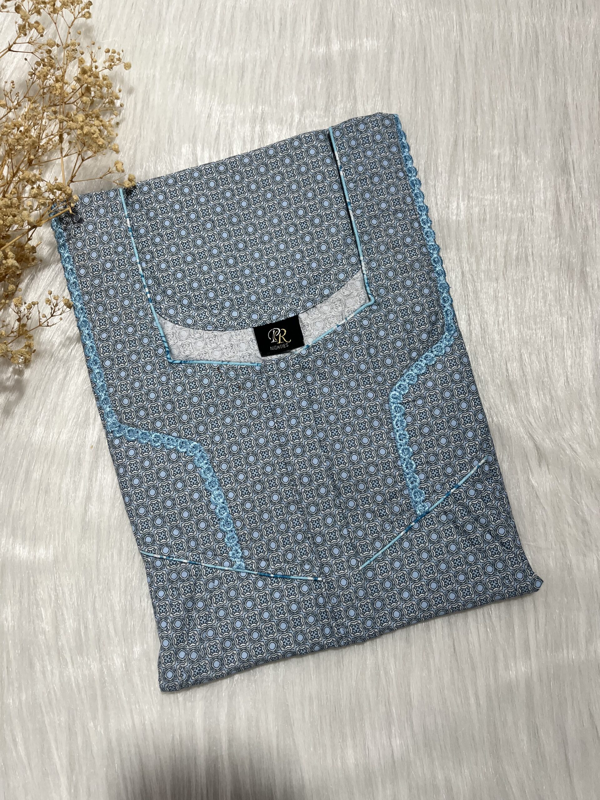 Square Neck Pure Cotton Pleated Nighty With Matching Lace And Centre ...