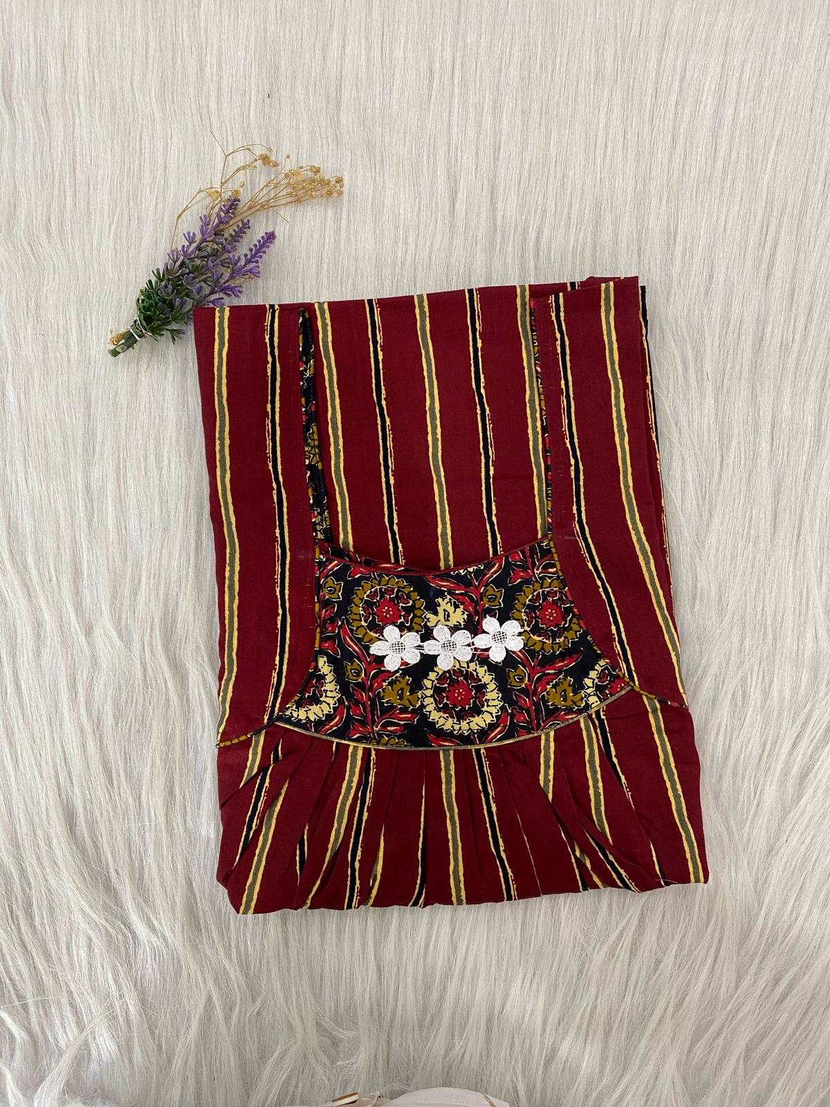 Three Flower Front and Back Pleated Cotton Nighty with Low Neck - PR ...